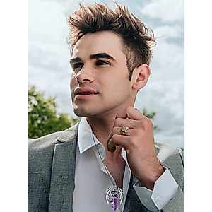 XIANNVXI Crystal Healing Stone Necklace for Men Women Amethyst Vintage Dragon Necklace Cool Simple Retro Natural Reiki Spirtural Witch Gemstone Pendant Jewelry