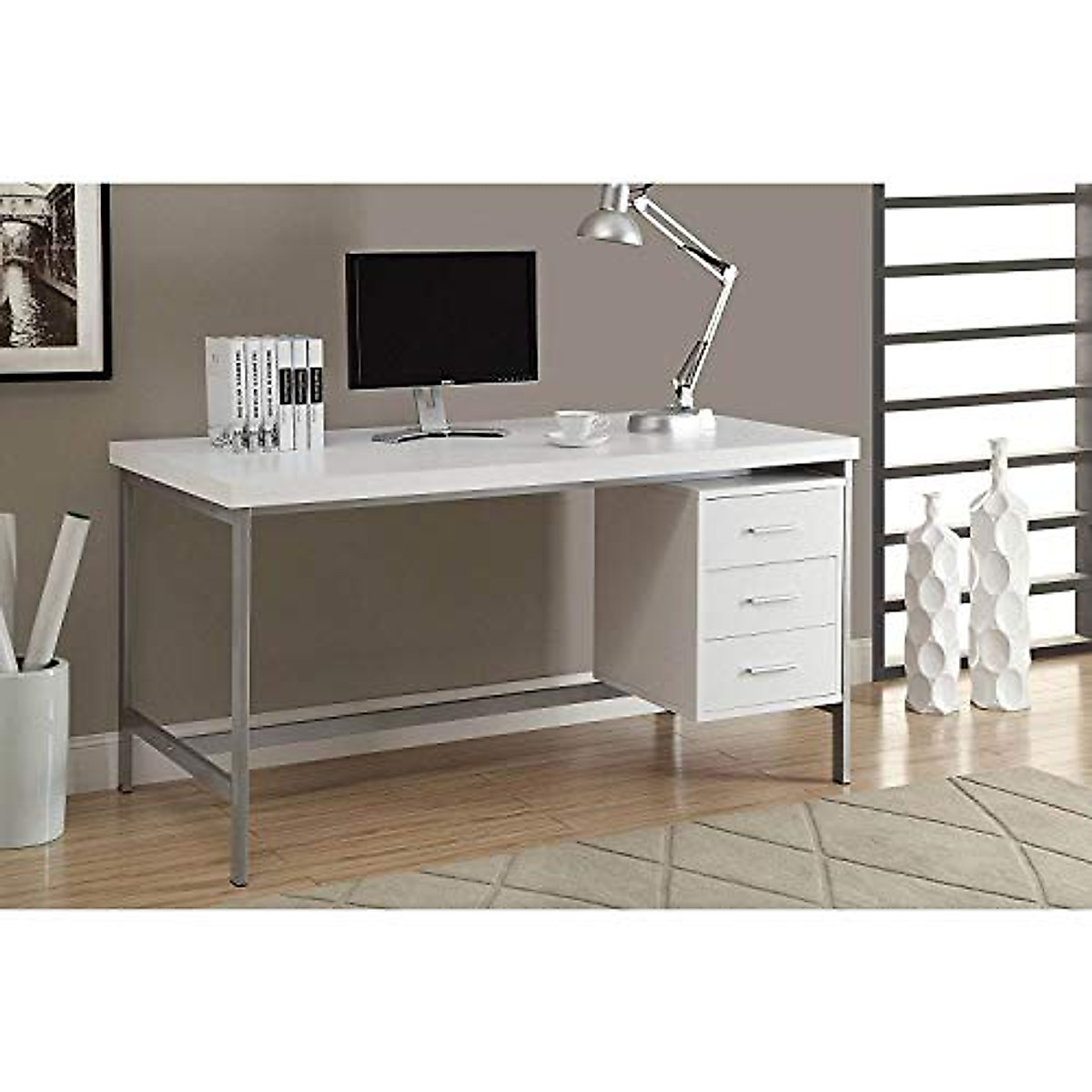 Monarch Specialties Hollow-Core/Silver Metal Office Desk, 60", white