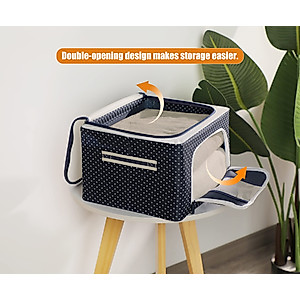 Furnhome Clothes Storage Organizer Bins, Foldable Storage Bins-Oxford Cloth Steel Frame Storage Box for Clothing Storage with Foldable Clear Window & Reinforced Handles (Navy Dots, 22L, 3PCS)…