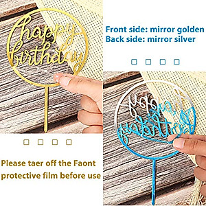 12 Pieces Acrylic Happy Birthday Cake Topper Glitter Birthday Cupcake Topper Pick Decorations for Birthday Party Cake Desserts Pastries, 6 Styles (Gold)