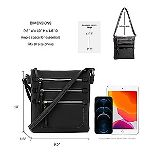 Double Compartment Multi-Zipper Triple Zip Pockets Concealed Carry Crossbody Bag with Lock and Key | Black