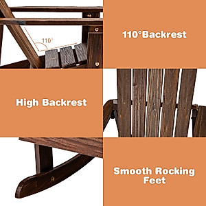 Giantex Wooden Adirondack Rocking Chair - Kids Outdoor Adirondack Rocker with Slatted seat, Smooth Rocking Feet, 300LBS Weight Capacity, Porch Rocking Chair for Balcony, Backyard, Poolside (1, Coffee)