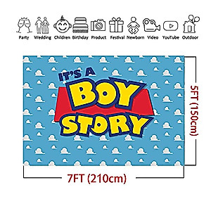 XLL Cartoon Boy It's a Boy Story Photography Backdrop Birthday Party Photo Background Blue Sky White Clouds Photography Backdrops Baby Shower Kids Hero Photo Booth Studio Props 7x5ft