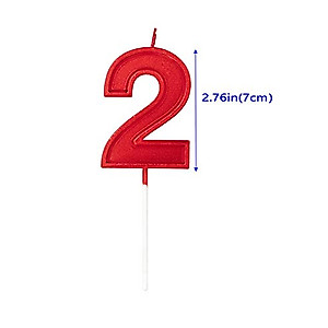 2.76in Birthday Candles Glitter Cake Red Number 2 Candles Topper Decoration for Wedding Anniversary,Kids and Adults Party Celebration (RED Number 2)