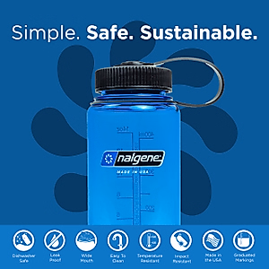 Nalgene Sustain Tritan BPA-Free Water Bottle Made with Material Derived from 50% Plastic Waste, 16 OZ, Wide Mouth, Slate Blue