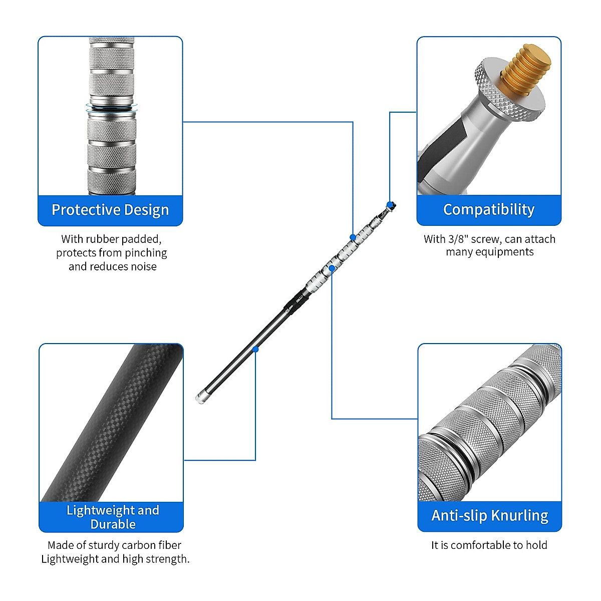 Selens Mic Boom Pole Portable Microphone Boom Arm 5-Section Extendable Handheld Mic Arm Microphone Holder for Sound Recording, Video, Broadcast and Electronic News Gathering, 2.7ft-9.8ft