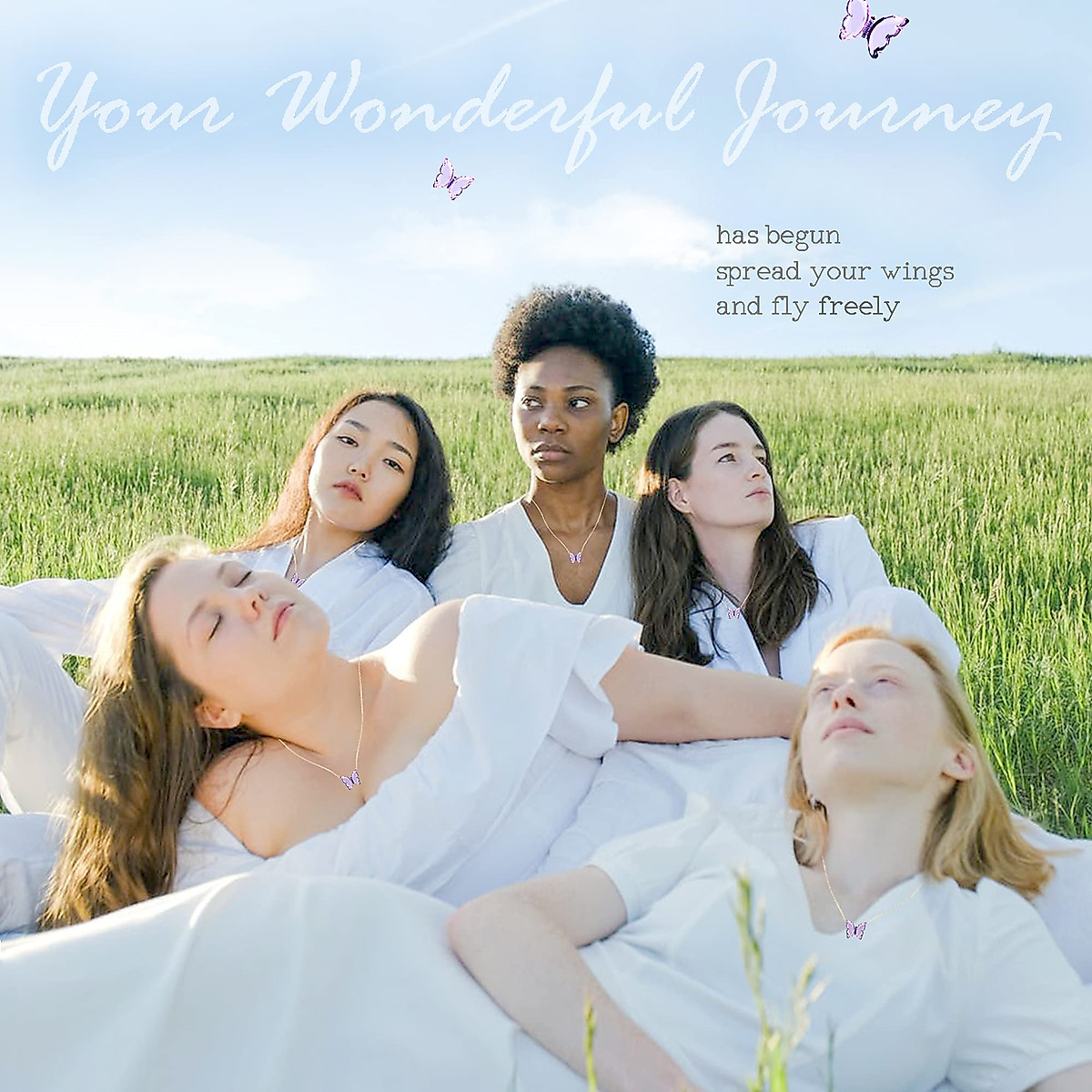 NTLX Butterfly Necklace – Bohemian Boho Butterfly Necklaces for Women – Beautiful Colors – Delicate Open Back Setting - Gift Box Included (Lt Amethyst Purple)