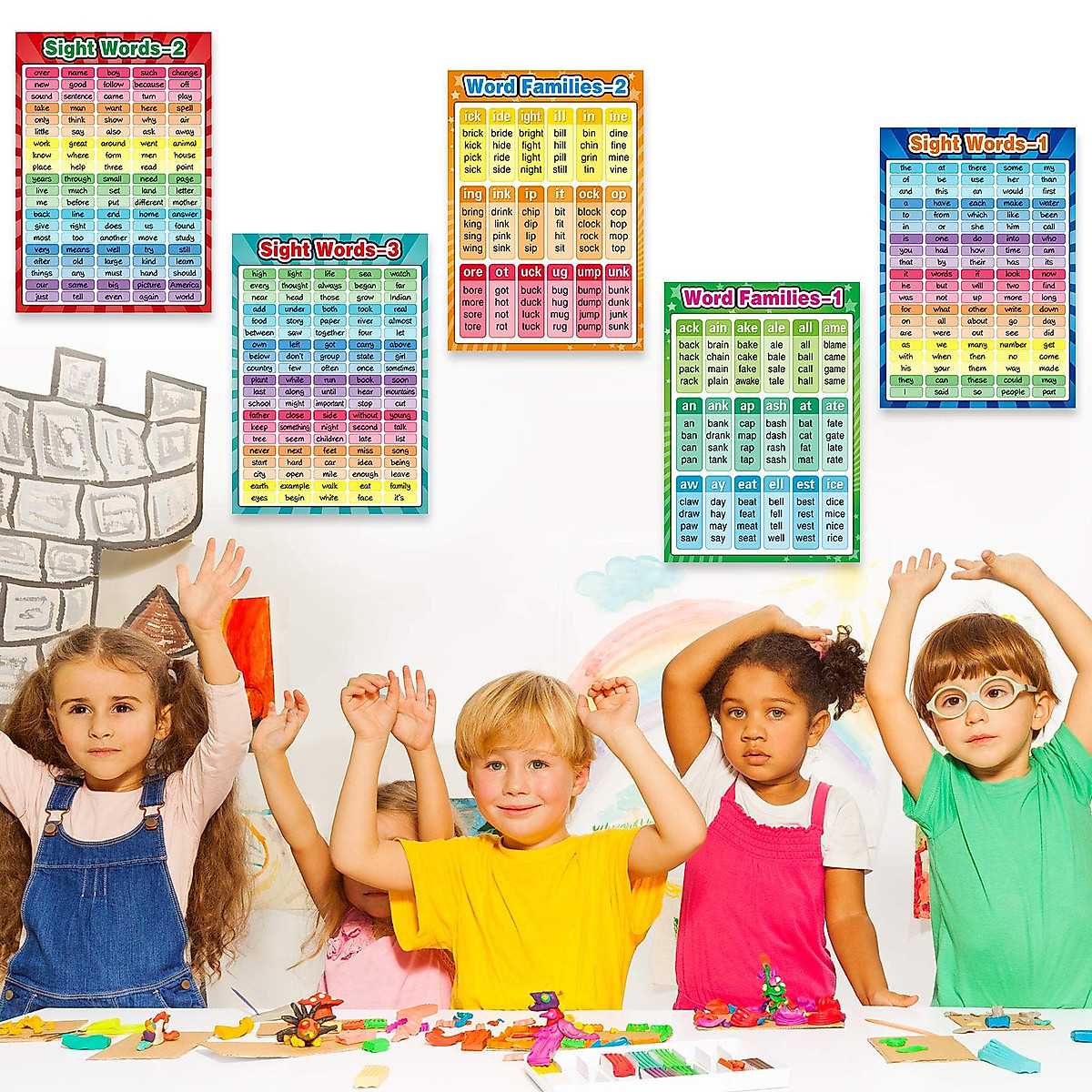 Educational Posters Sight Words and Word Families Posters Educational Charts, Classroom Posters and Decorations Learning Posters for Preschool, Kindergarten, Nursery, Homeschool, Playroom Decor