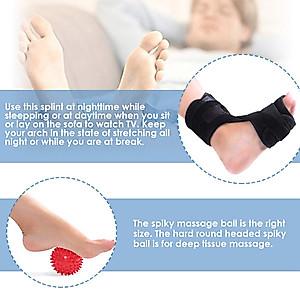 Plantar Fasciitis Support, Dorsal Night Splint for Foot Drop & Plantar Fasciitis, Foot Arch Supports for Plantar Fasciitis, Achilles Tendonitis Brace for Women Men with Hard Spiky Massage Ball