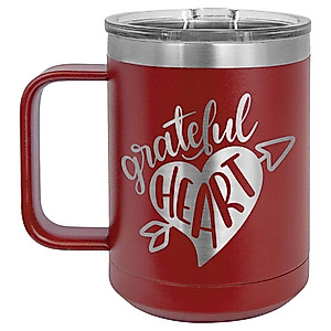 GRATEFUL HEART Maroon 15 oz Coffee Cup w/Slide Top Lid | Insulated Travel Coffee Mug | Unique Gift Ideas From Women or Men | Compare Price To Yeti Rambler