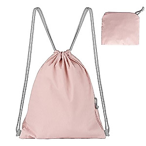 Lily queen Drawstring Backpack Sports Gym Bag Swim Bag With Zipper Pocket (Pink)