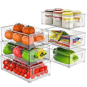 Refrigerator Organizer Bins - 6 Pack Fridge Organizers and Storage Clear, Three Size Clear Stackable Storage Bins for Pantry, Freezer, Cabinet, Drawer - BPA Free