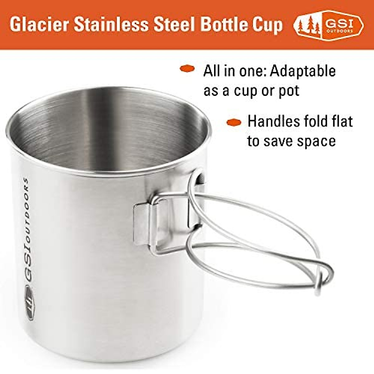 GSI Outdoors Glacier Stainless Steel Bottle Cup I Lightweight Cup or Pot for Travel, Camping and Backpacking - 20 oz