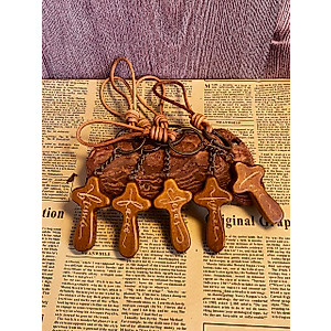 Udyzax Wood Cross Keychain with Leather Rope, Hope Keychain, Baptism Favors Catholic & Christian Gift for Men & Women
