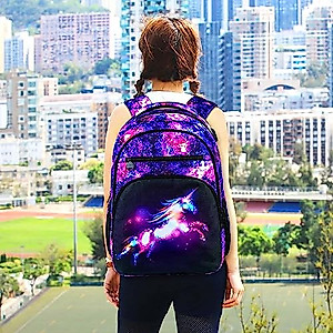 UFNDC 3PCS Laptop Backpack for Women, 17" Waterproof Travel Computer Bookbag with USB Charging Port, Cute Anti Theft Unicorn Backpacks for College Teenagers Girls