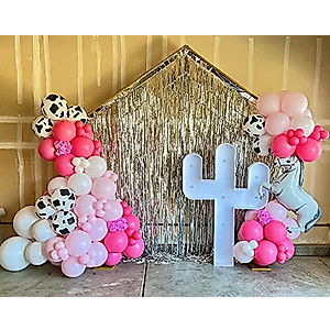 Cowgirl Pink Balloons Arch Garland Kit, Hot Pink Silver Cow Print Farm Animal Balloons for Bachelorette Party, 80s 90s Disco Party Birthday Baby Shower Bridal Shower Wedding Supplies (Hot pink silver)