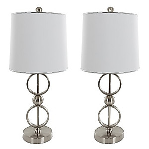 Table Lamps Set of 2, Modern Brushed Steel (2 LED Bulbs included) by Lavish Home - 72-LMP3011 , White