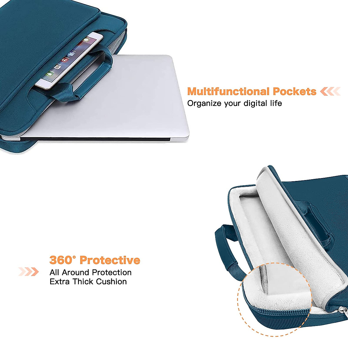 MOSISO 360 Protective Laptop Shoulder Bag Compatible with MacBook Air 15 inch M2 A2941 2023/Pro 16 inch M3 M2 M1 2023-2019, 15-15.6 inch Notebook,Matching Color Sleeve with Belt, Teal Green