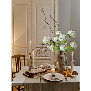 YalzoneMet 4 Pcs 26.8'' Viburnum Artificial Flower Snowball Lifelike Long Stem Real Touch White Small Hydrangea Latex Flower for Home Christmas Decoration Table Centerpieces Floral Arrangements