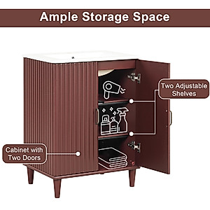 Bellemave Bathroom Vanity with Sink 24 Inch Bathroom Sink Cabinet with 2 Doors, Rosy