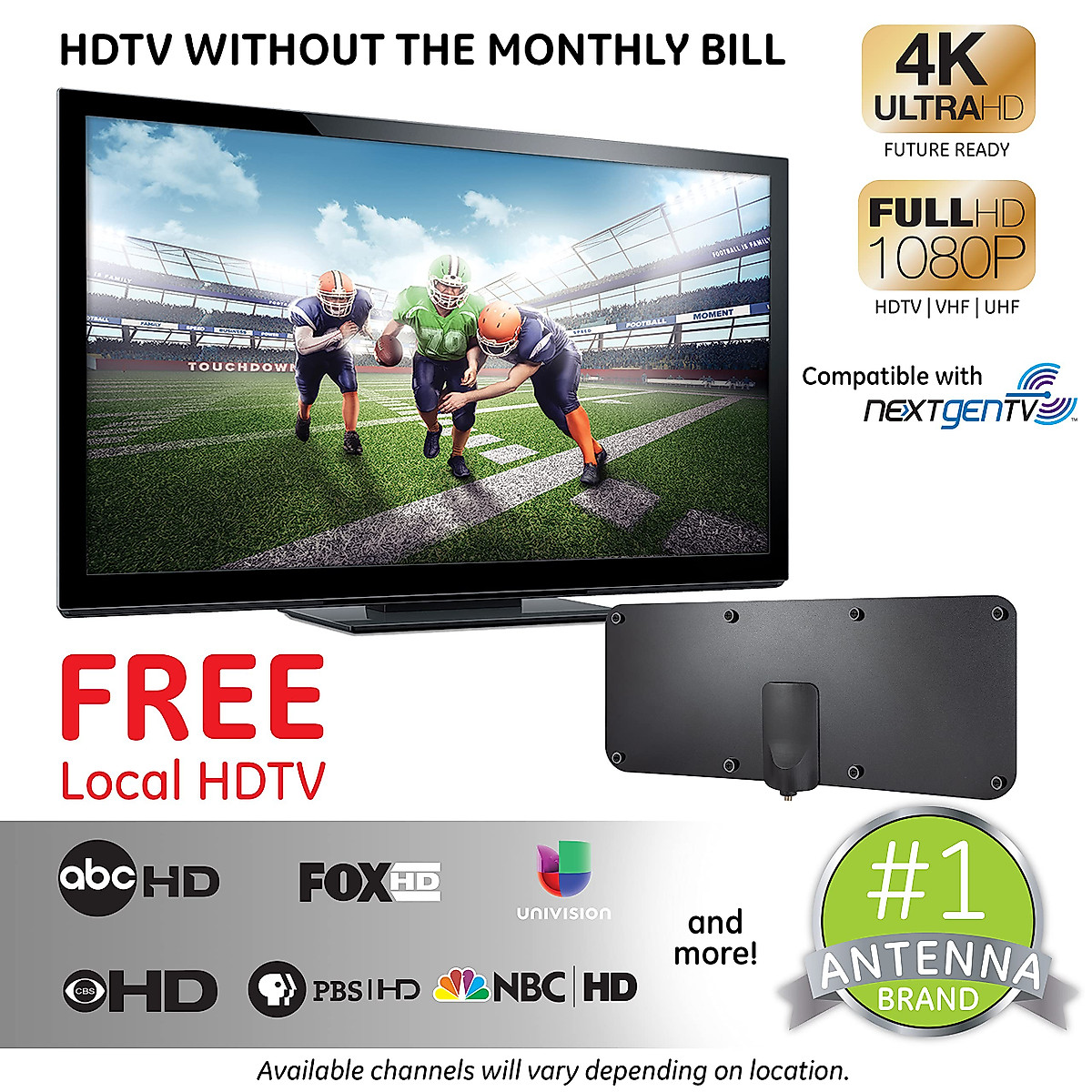 GE Digital Outdoor HD TV Antenna, Weatherproof Long-Range, Supports 4K 1080p UHF VHF NextGen TV ATSC3.0, Flat Low-Profile Design, Black, 54083