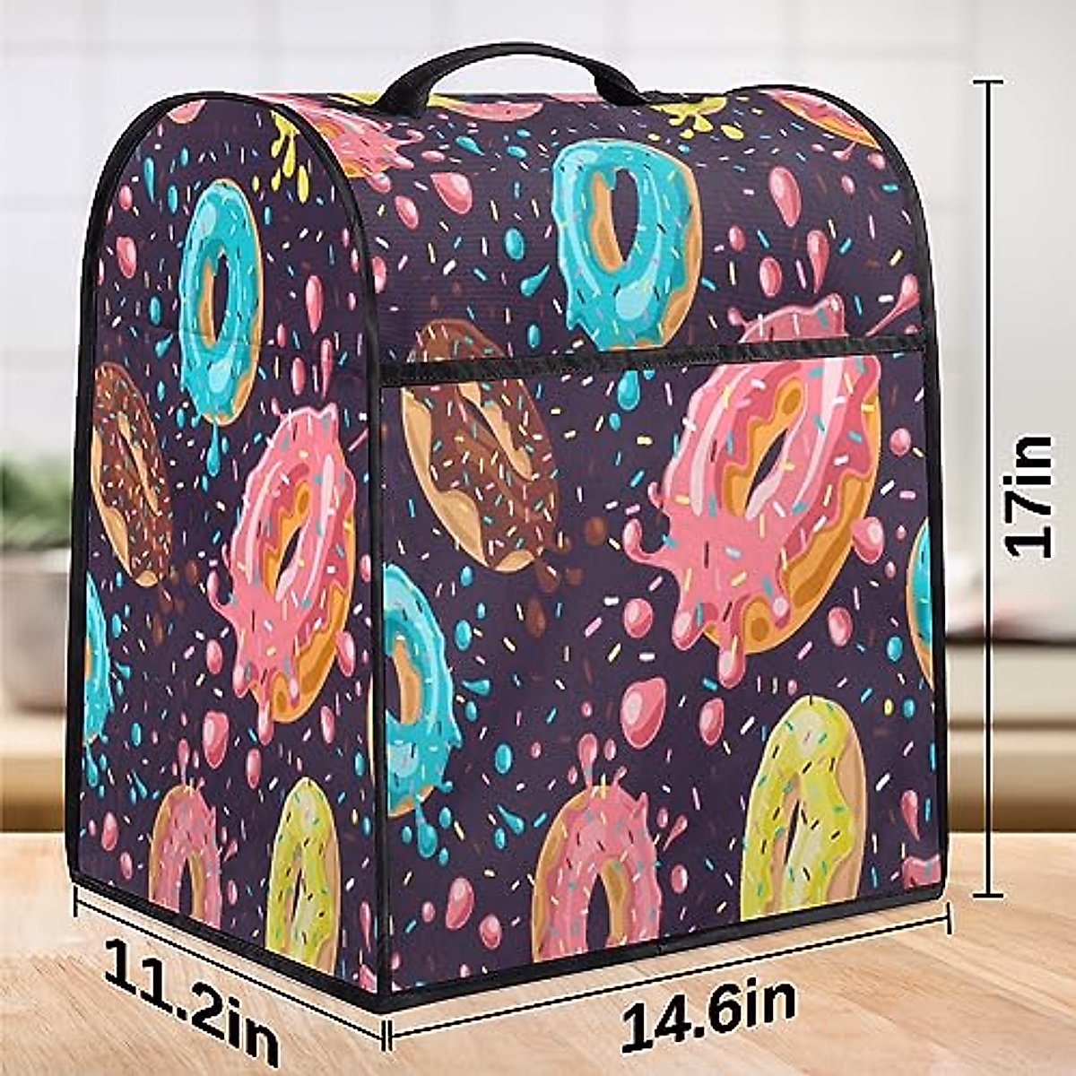 DXTKWL Pink Donut Chocolate Theme Coffee Maker Cover Dust protection,Cute Coffee Machine Cover with Pockets and Top Handle， Easy Clean 14.6 * 11.2 * 17inch