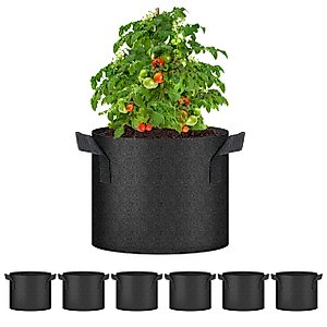 HealSmart 6-Pack 5 Gallon Nonwoven Grow Bags, Aeration Fabric Pots with Handles, Suitable for Garden Fruits, Vegetables and Flowers, Black