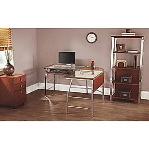 Realspace® Mezza 62"W L-Shaped Desk, Cherry/Chrome