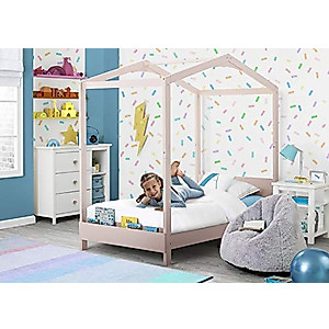 Delta Children Poppy House Wood Twin Bed, Platform Bed - No Box Spring Needed, Blush Pink