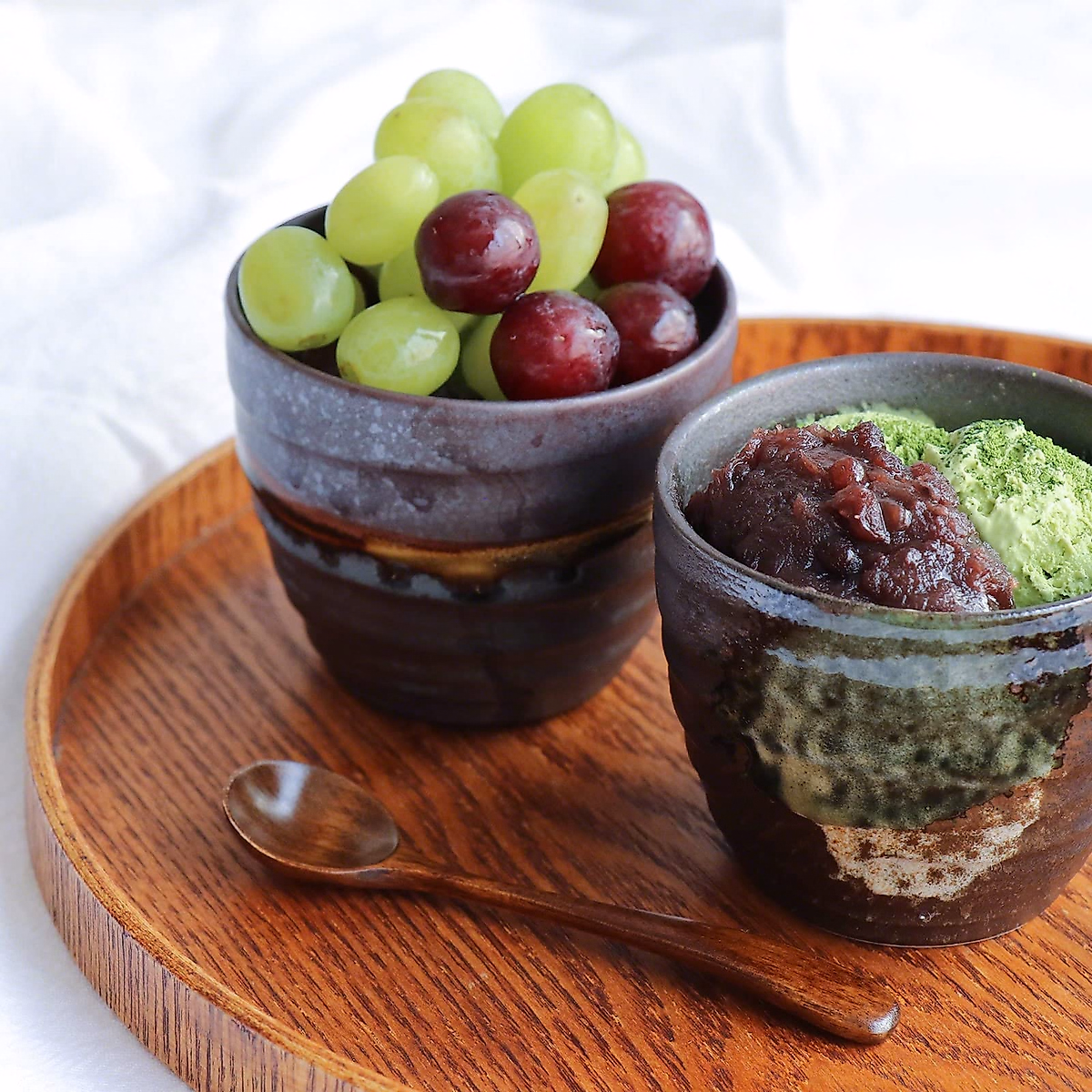 Asayu Japan Handpainted Glazed Ceramic Tea Cups Set of 2, 6.7oz (200ml), Made in Japan MIno Ware Pottery Glass for Hot and Cold Drinks - 2PCS Tea Cup Set, Metallic Dark Brown