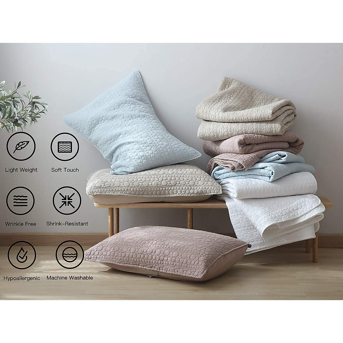 HORIMOTE HOME Quilt Set Twin Size Cameo Rose, Classic Geometric Spots Stitched Pattern, Stone-Washed Microfiber Chic Rustic Look, Ultra Soft Lightweight Quilted Bedspread for All Season, 2 Pieces