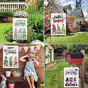 Seasonal Garden Flag Set of 12 Spring Garden Flags 12x18 Double Sided Summer Garden Flag Gnome Patriotic Garden Flag Welcome Yard Flag Small Burlap Garden Flags for Outside w/Anti-Wind Clip & Stopper