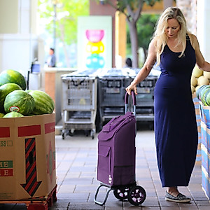 dbest products Trolley Dolly Purple Bungee Cord Bundle Foldable Shopping cart for Groceries with Wheels and Removable Bag and Rolling Personal Handtruck Standard, 1 Unit
