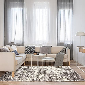 Gertmenian Indoor Modern Plush and Non-Shedding Shaggy Carpet for Foyer Living Room Kitchen Entryway Bedroom Area Rug, 9x13 Extra Large, Abstract Gray Cream Vintage Grey