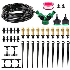 VAlinks Garden Automatic Drip Irrigation Set, 33ft/10m Drip Irrigation Kits with Adjustable Copper Nozzles Drippers,1/4" Blank Tube Watering Kit for Patio Lawn Garden Greenhouse Flower Bed