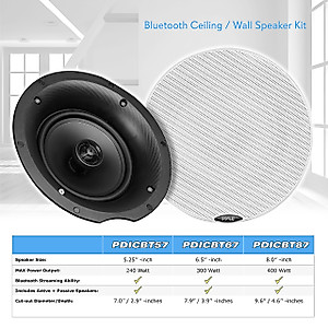 Pyle Pair 8.0” Bluetooth Universal Flush Mount In-wall In-ceiling 2-Way Speaker System Dual Polypropylene Cone & Polymer Tweeter Stereo Sound 400 Watts (PDICBT87) , Black
