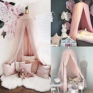 Jolitac Princess Bed Canopy for Girls Room Decor Round Lace Mosquito Net Play Tent Reading Nook Canopies Yarn Girl Dome Netting Castle (Pink)
