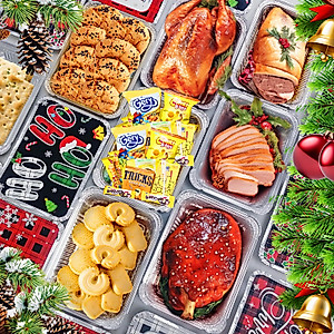 Tunpug 40 Pieces Christmas Foil Containers with Lids,9 Holiday Designs,7"x5"x2" Rectangular Treat Foil Containers,Disposable Cookie Tins Storage Pans for Winter Holiday Gift Giving Party Supplies