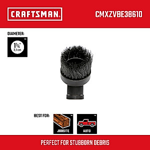 CRAFTSMAN CMXZVBE38610 1-1/4 in. Dusting Brush Wet Dry Vac Attachment, Industrial-Grade Shop Vacuum Accessory for Cleaning Stubborn Debris, Fits 1-1/4 in. Hose Diameter