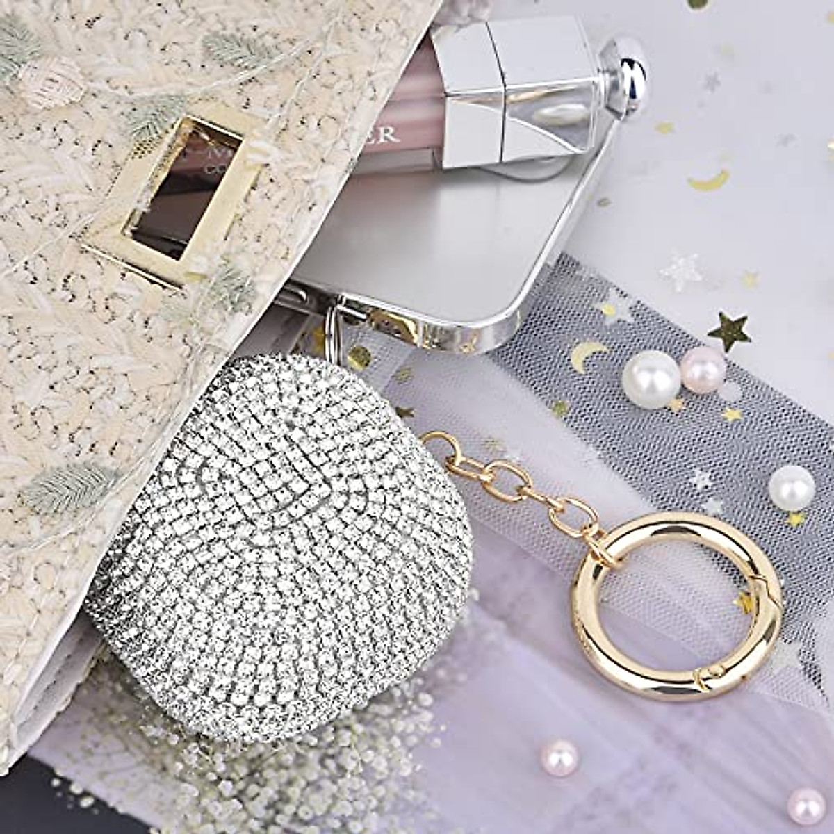 Case for Samsung Galaxy Buds 2 / Buds Live/Buds Pro/Buds 2 Pro, Filoto Cute TPU Earbuds Protective Case Cover with Shiny Disco Ball Keychain Accessories for Women Girls (Glittery Silver)