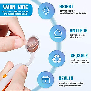 3 Pieces Dental Mouth Mirror with Light Oral Mirror LED Teeth Inspection Mirror Anti-Fog Teeth Mouth Inspection Mirror Curve Angle Oral Care Tools Dentist Home Use Tools