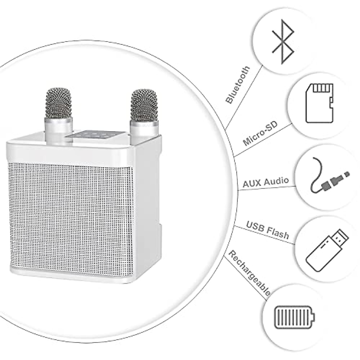 Karaoke Machine for Adults and Kids, Portable Bluetooth Karaoke Speaker for TV, with 2 Wireless Microphones PA Speaker System for Indoor Outdoor Party, Family Party Singing