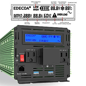 EDECOA 3000 Watt Power Inverter DC 12V to AC 110V 120V for Car Truck RV with LCD Display and Remote Controller