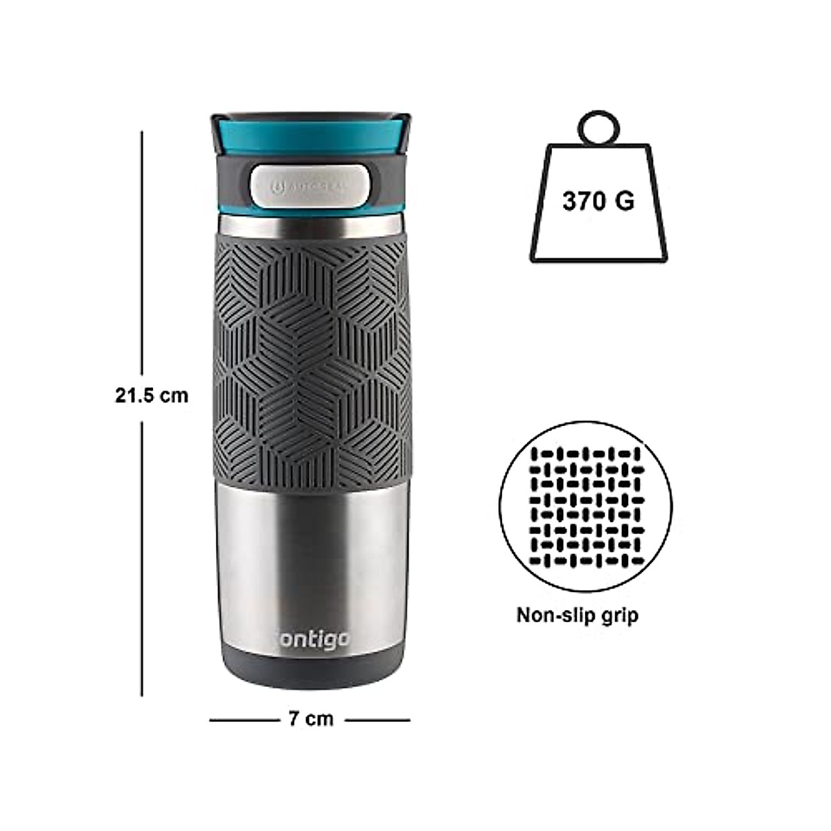 Contigo Autoseal Transit Stainless Steel Travel Mug, 16 Oz, Stainless Steel with Blue