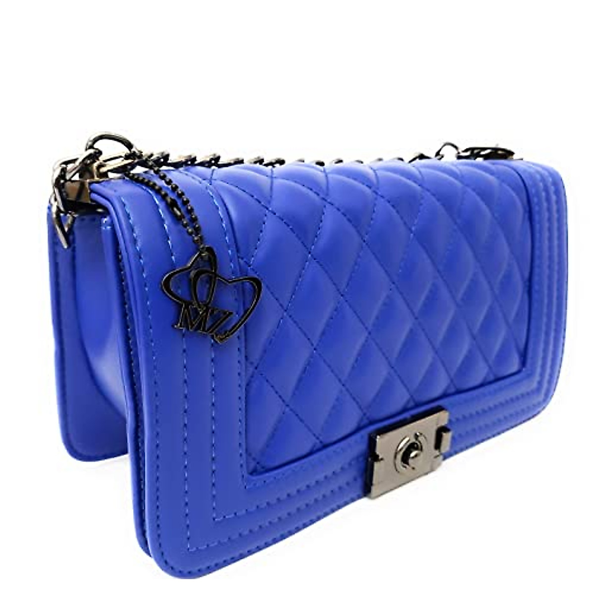 MariaKinz Leather Shoulder/Crossbody Bags and Purse with Convertible Strap (Blue Rhombuses)