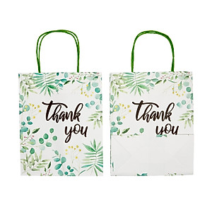 Sparkle and Bash Thank You Gift Bags with Handles for Small Business, Boutique, Party Favors (White, Green, 10 x 8 x 4 In, 50 Pack)