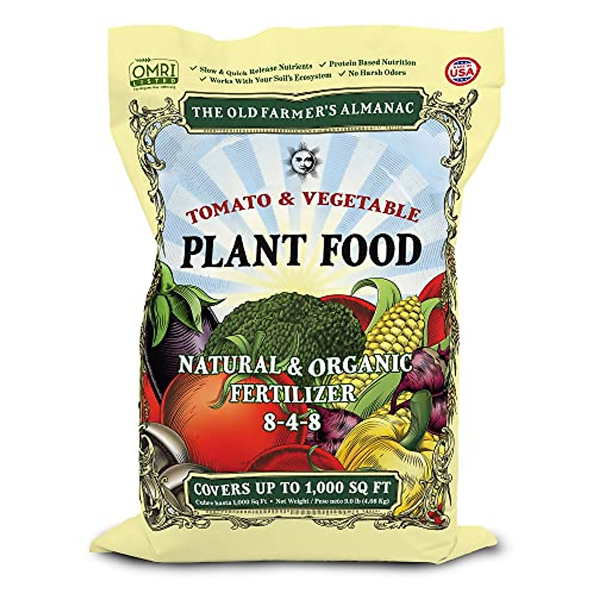 The Old Farmer's Almanac Organic Tomato & Vegetable Plant Food Fertilizer (Covers 1000 Sq Ft - 9 Lbs), (OFA-TV848-9LB)