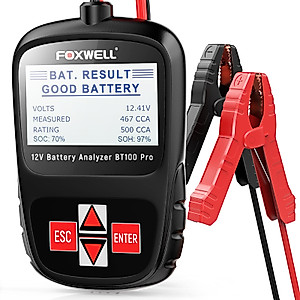 FOXWELL Car Battery Tester Analyzer BT100 Pro 12V Automotive 100-1100CCA Detect Health Faults for Regular Flooded Agm Flat Plate Spiral Gel Batteries