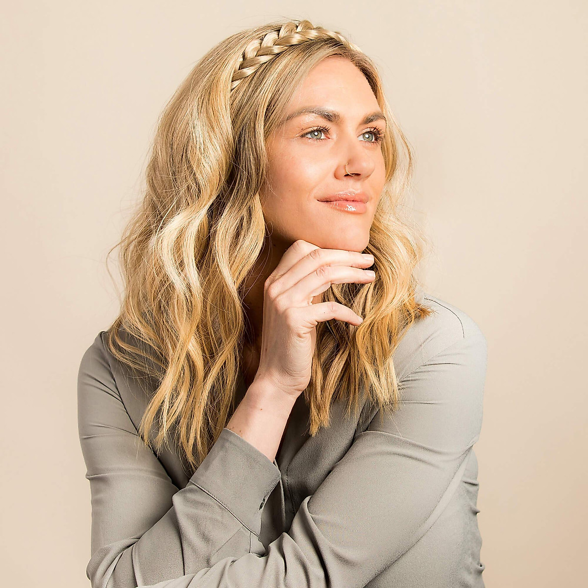 Madison Braids Womens Braided Headband Hair Braid Natural Looking Synthetic Hair Piece Extension - Lulu Two Strand - Ashy Highlighted