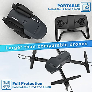 RADCLO Mini Drone with Camera - 1080P HD FPV Foldable Drone with Carrying Case, 2 Batteries, 90° Adjustable Lens, One Key Take Off/Land, Altitude Hold, 360° Flip, Toys Gifts for Kids, Adults, beginners, Remote Controlled, Black